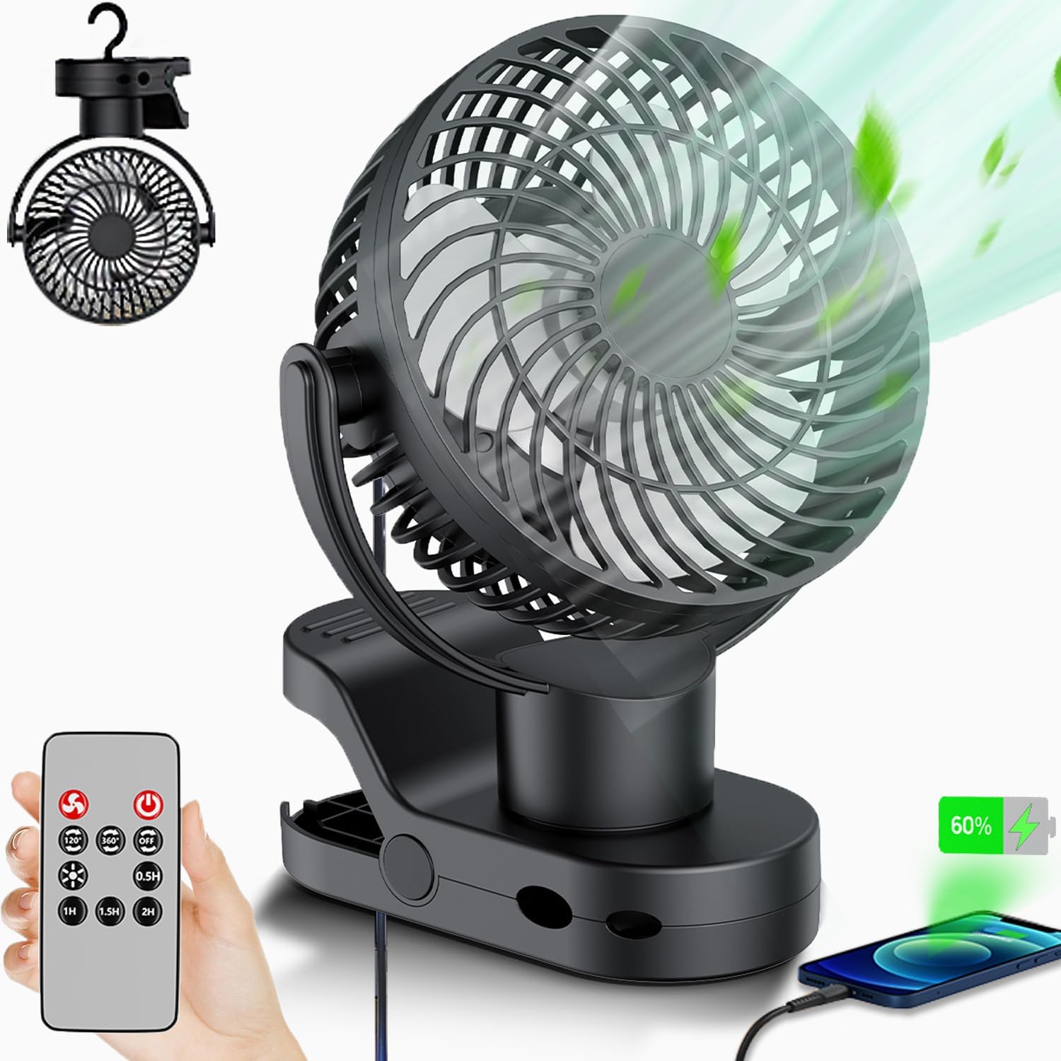Amazon.com: Leeyalan 10000mAh Clip on Fan Rechargeable,2024 Updated ...