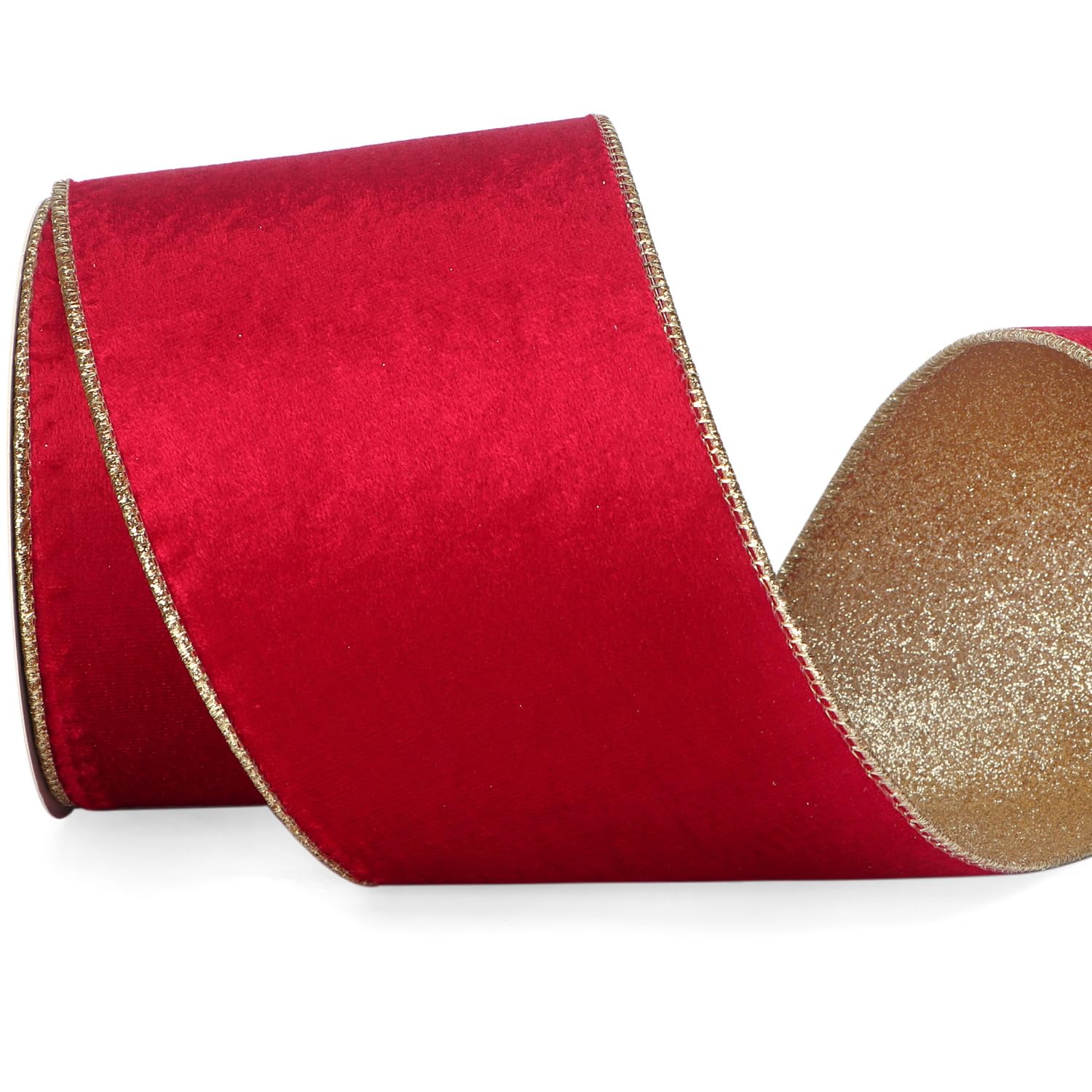 Amazon.com: Ribbli Red Velvet Wired Ribbon 4 Inch Red Velvet with Gold ...