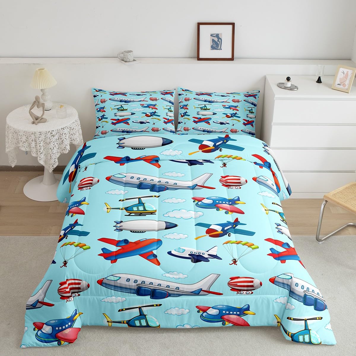 Amazon.com: Kids Aircraft Comforter Set Boys Cartoon Airplane Print ...