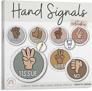 Amazon.com: Hand Signal Poster Boho Style Classroom Decor Editable ...
