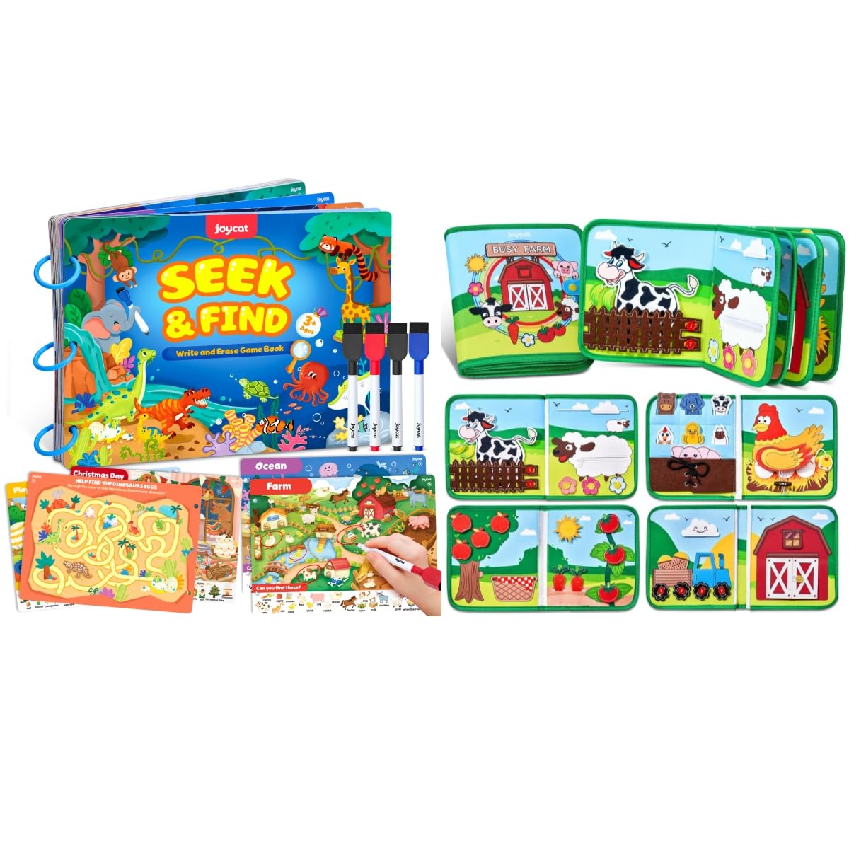 Amazon.com: JoyCat Farm Animal Busy Book for Toddlers Busy Board for 1 ...