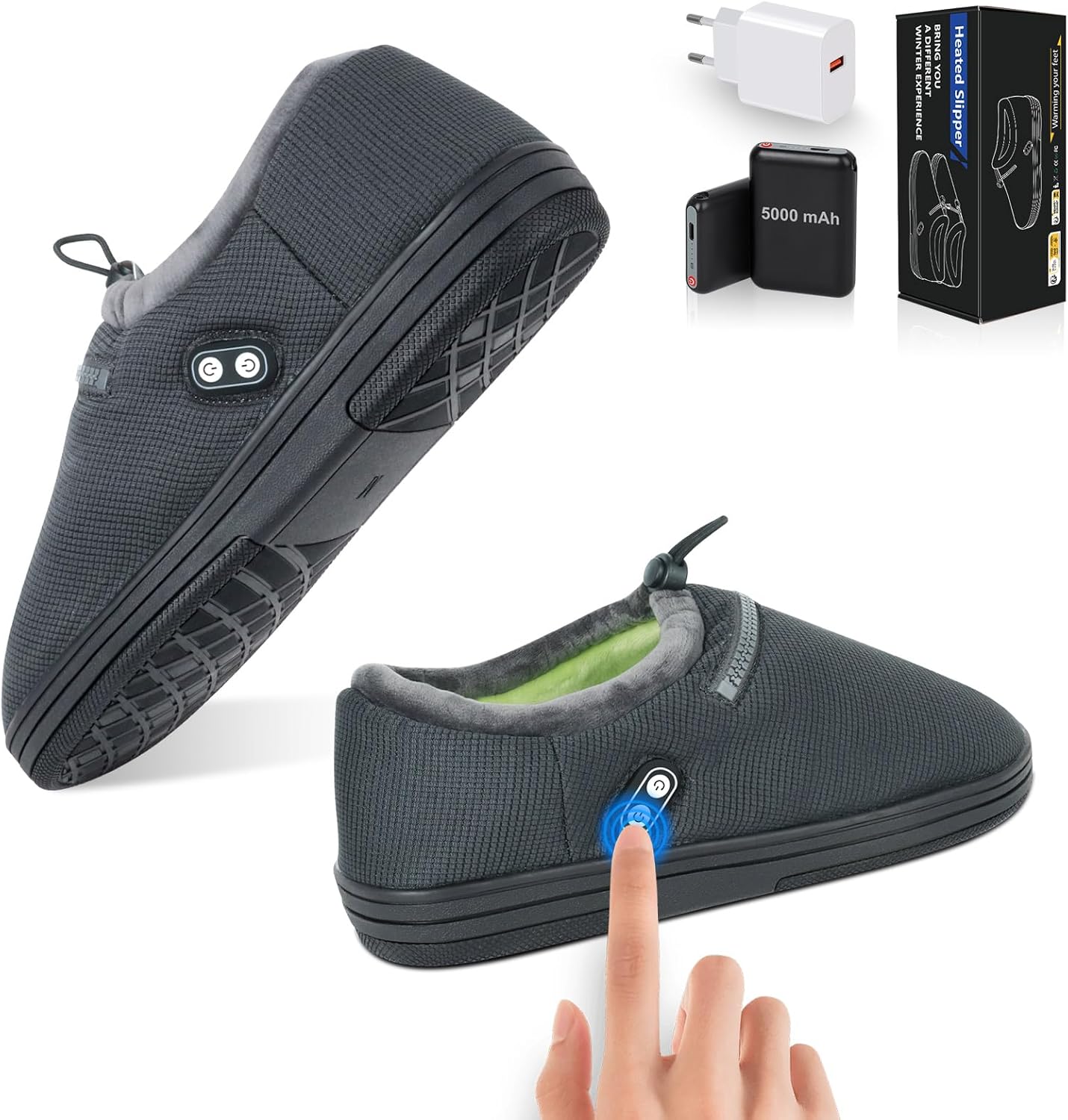 Pantofole Riscaldate, Scaldapiedi Elettrico Batteria 5000mAh, Doppio ...