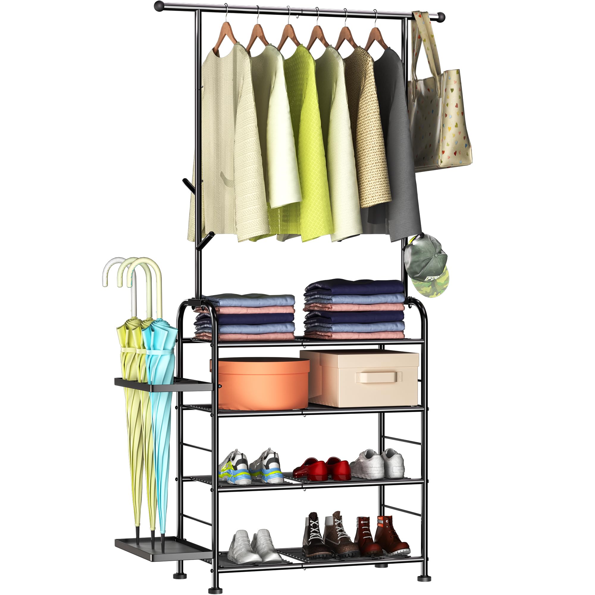 Amazon.com: Soywey 4-Tier Coat Rack with Shoe Storage,Shoe and Coat ...