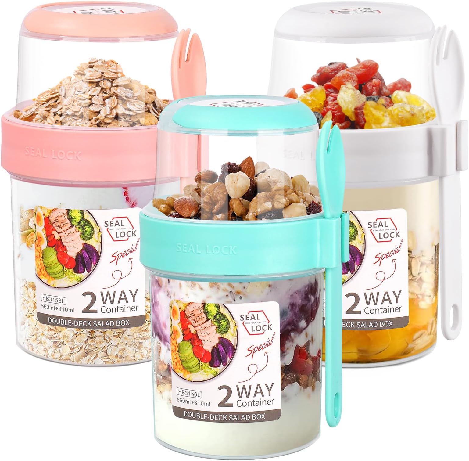 DULKET Overnight Oat Container with Lid, 2pcs Breakfast Container ...