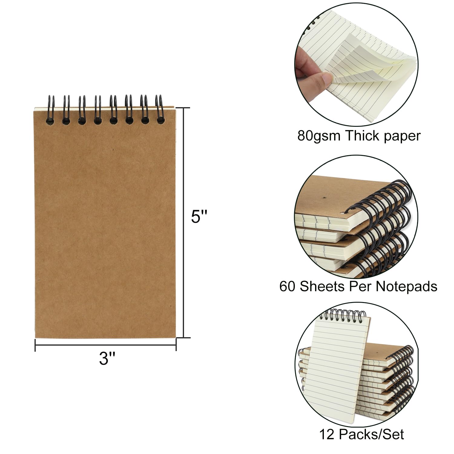 Mini Notebooks 80-Pack Mini Spiral Notebooks - 3x5 Inch, 120 Pages Each ...