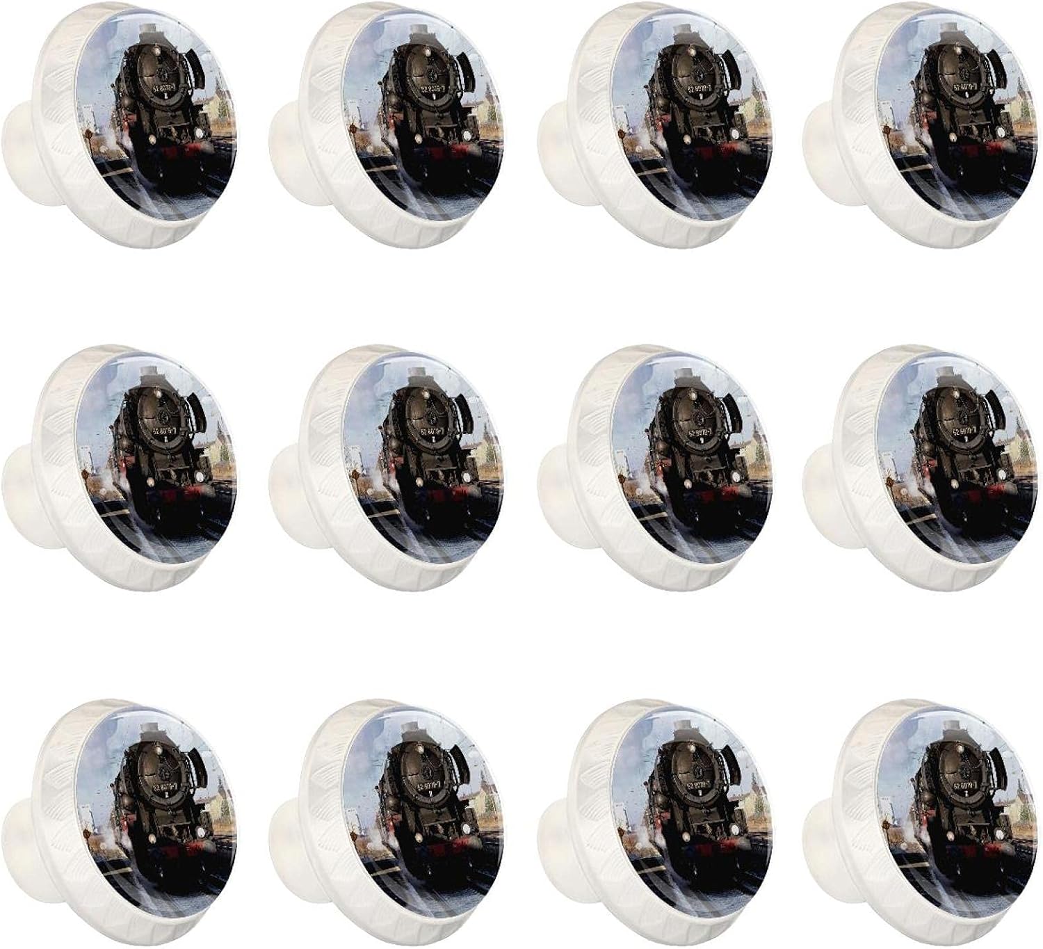 12 Pieces White Round Cabinet Knobs Train Steam Traffic Railway ...