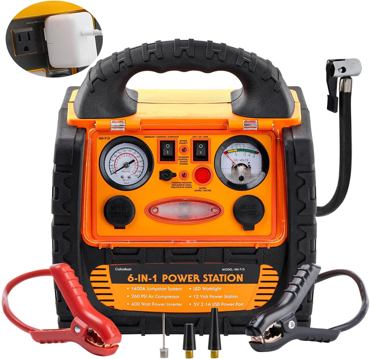 Amazon.com: Colvxkun 6-in-1 1800Amp Car Jump Starter with Air ...