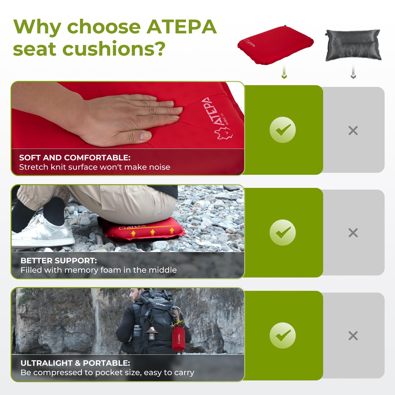 Snapklik.com : ATEPA Inflatable Stadium Seat Cushion Lightweight Self ...