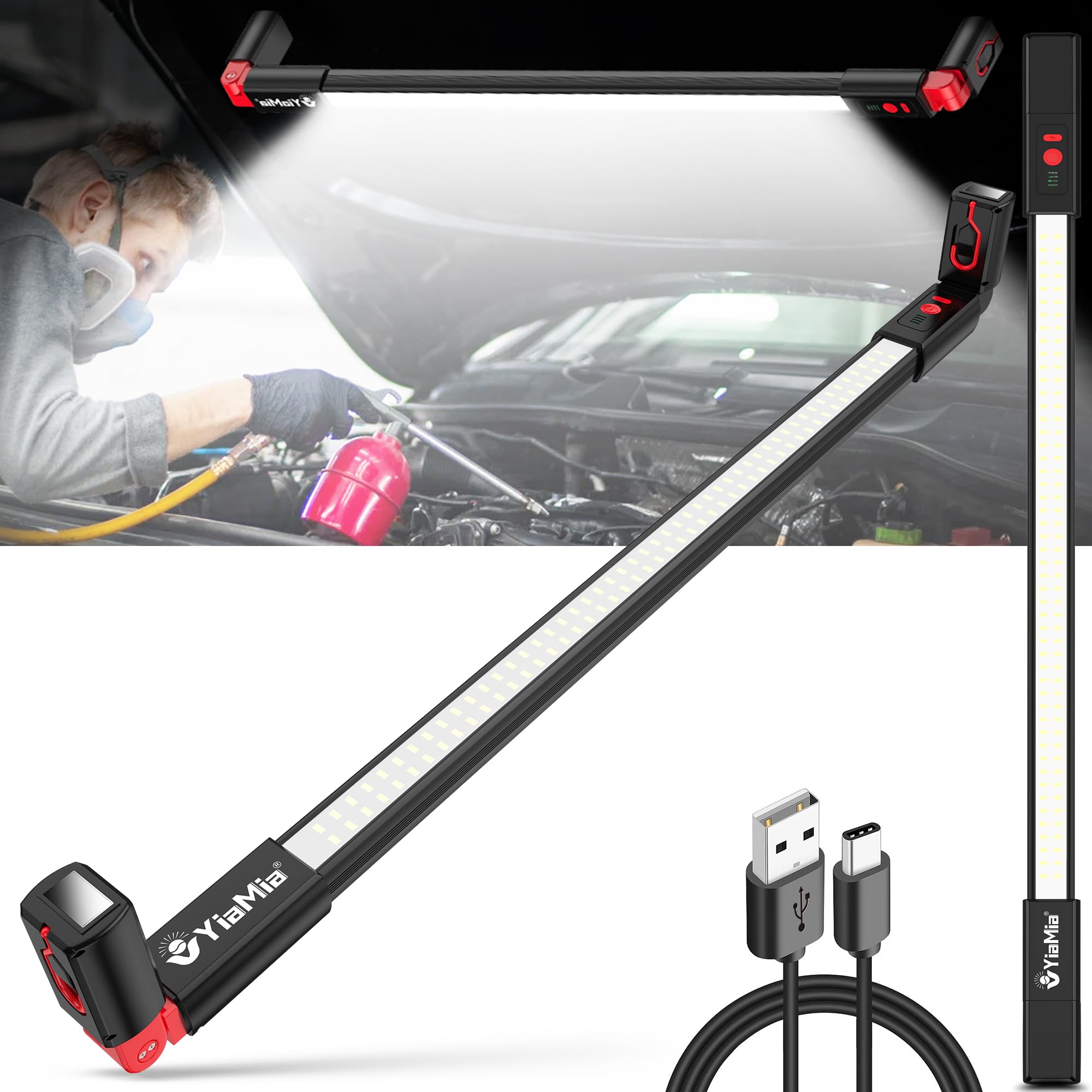 YiaMia Long LED Work Light Rechargeable, Aluminum Panel Underhood Work ...
