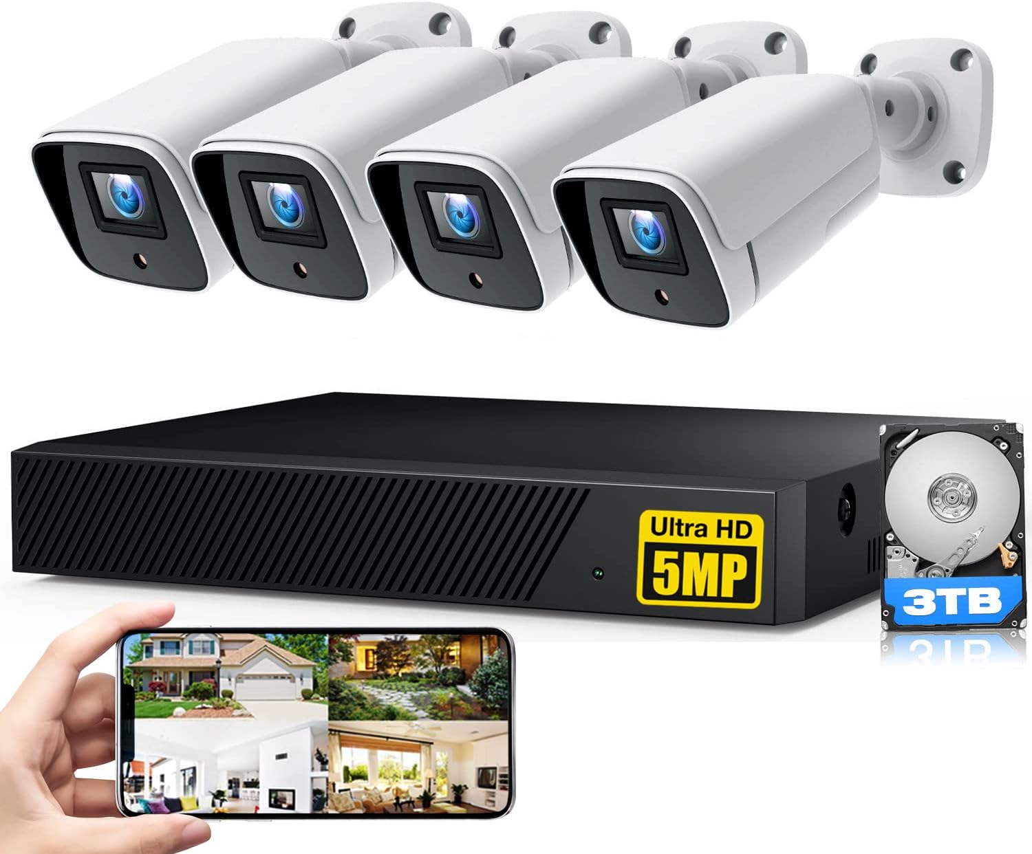 8CH 5MP Security Camera Outdoor System Wired with 3TB Hard Drive, 8 ...