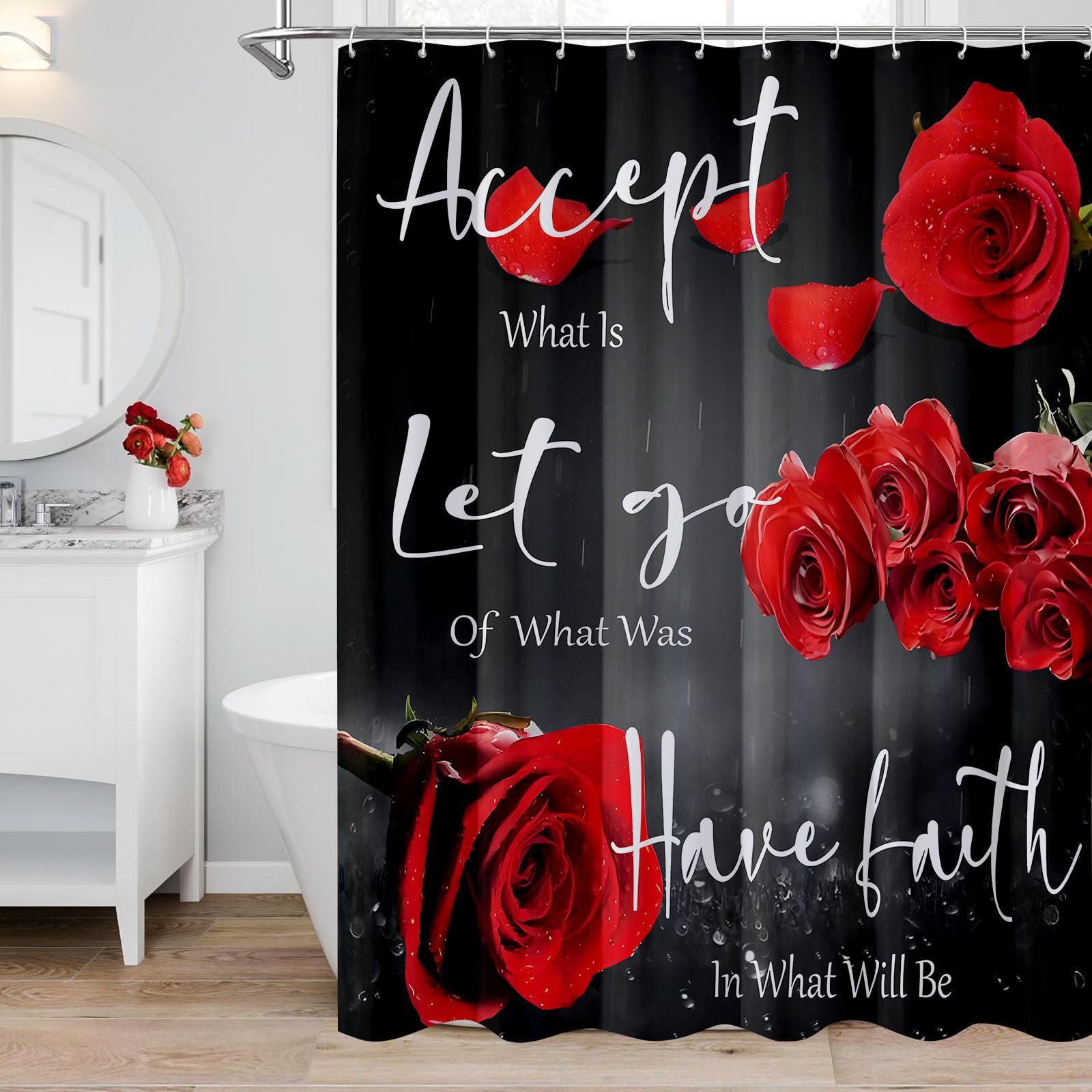 Amazon.com: Litabel Grateful Blessed Red Rose Shower Curtain for ...