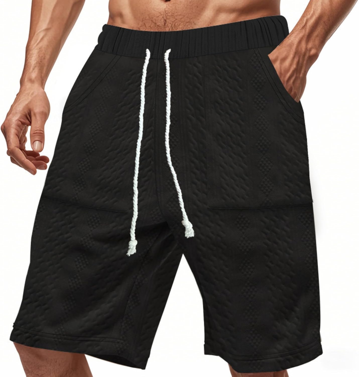 Men's Shorts Casual Elastic Waist Drawstring Lightweight Baggy Texture ...