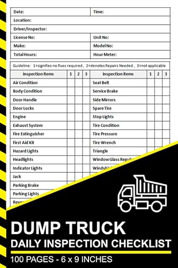Dump Truck Daily Inspection Checklist: Dump Truck Pre-Trip Inspection ...