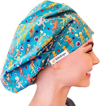Amazon.com: KimKaps Bouffant Style Surgical Nurse Scrub Hat - Beautiful Human Skeleton Themed ...