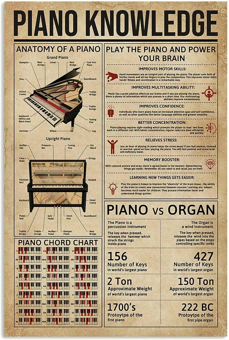 Amazon.com: JIUFOTK Piano Knowledge Metal Tin Signs Anatomy Of Piano ...