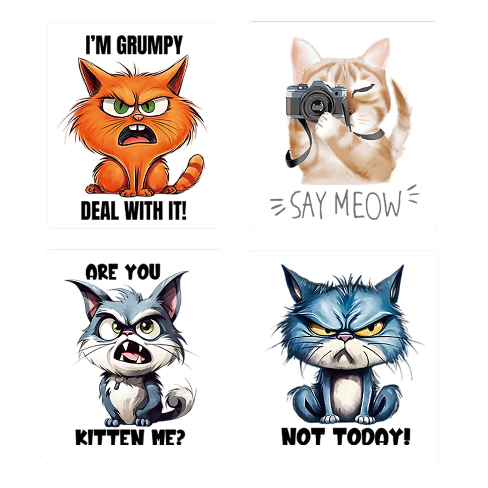 Amazon.com: 4pcs Angry Cat Pets Iron On Heat Transfer Stickers Ready to ...