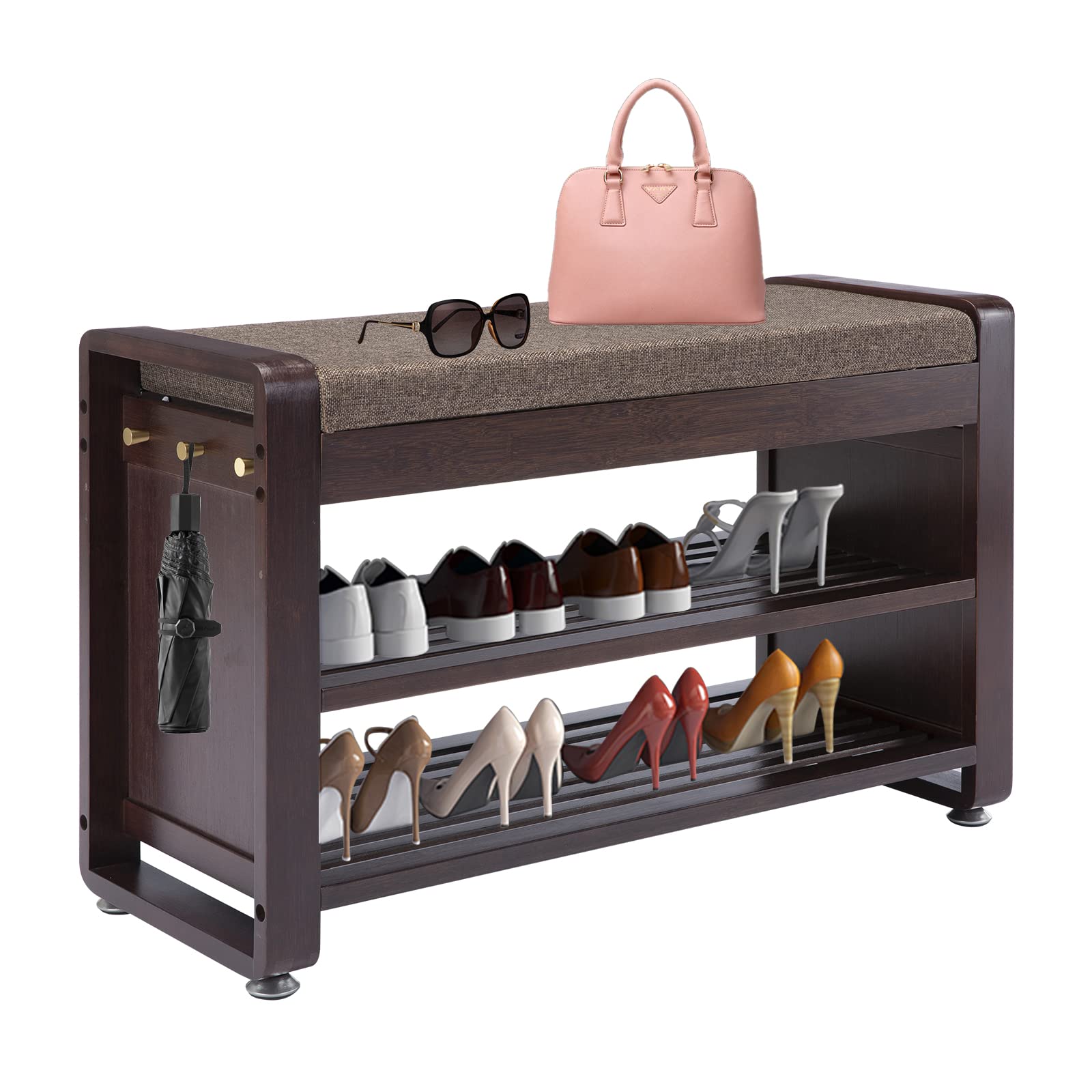 Shoe Rack Bench Entryway, Bamboo Shoe Storage Stool with Removable ...