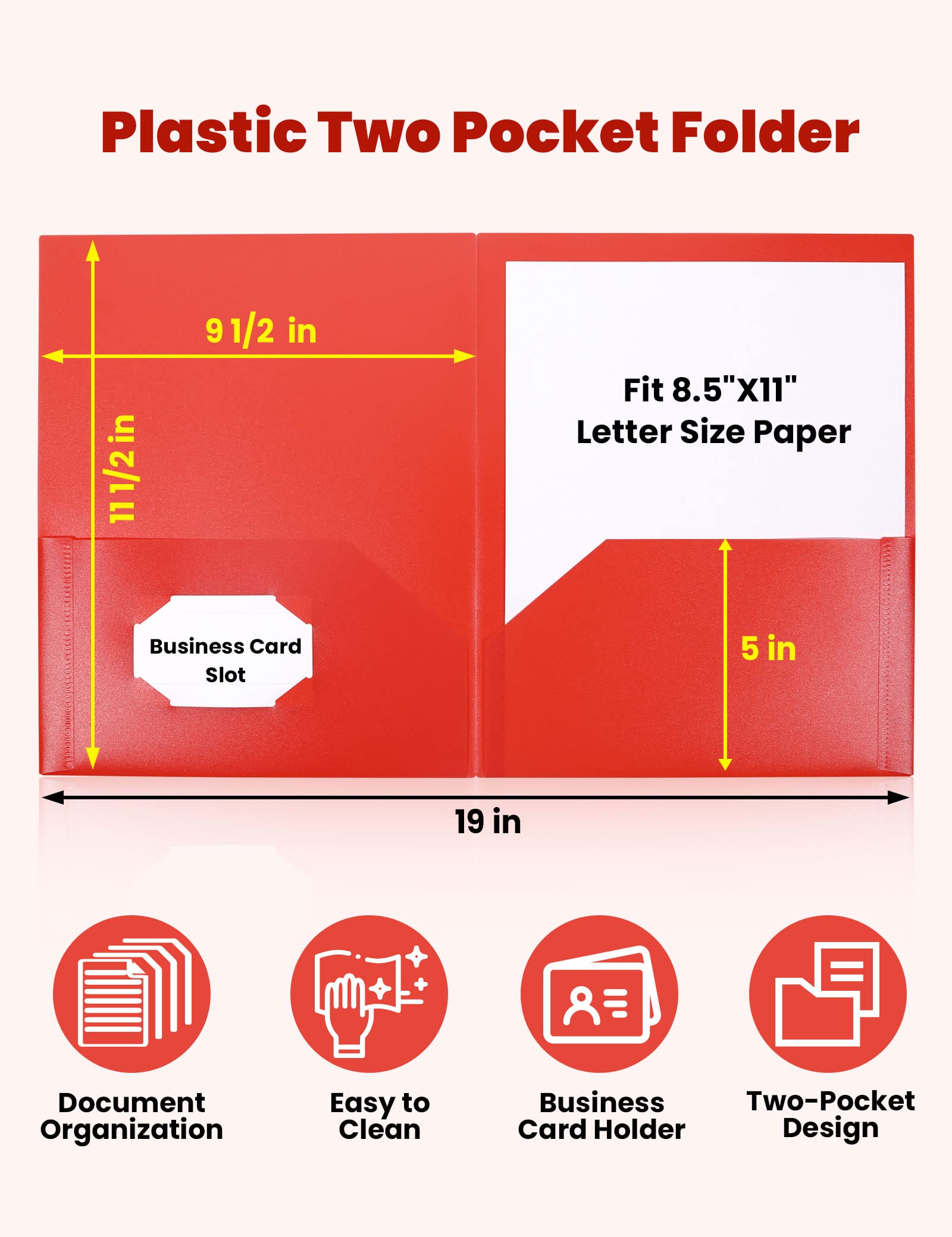 Snapklik.com : SUNEE 2 Pocket Folders (6 Pack, Red) Heavy-Duty Plastic ...
