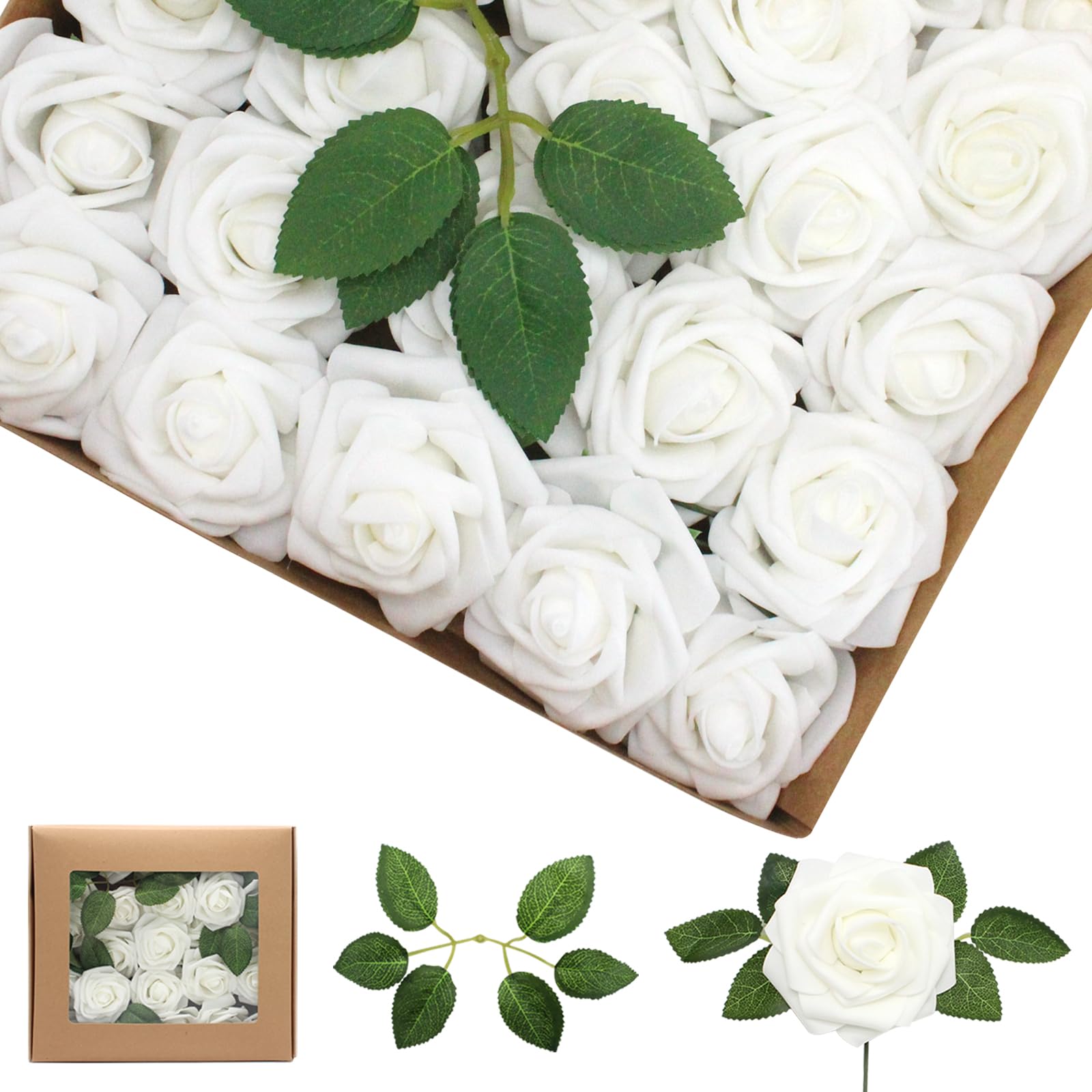 Amazon.com: WANTMAZOR 100PCS Artificial Flowers White Roses Real ...