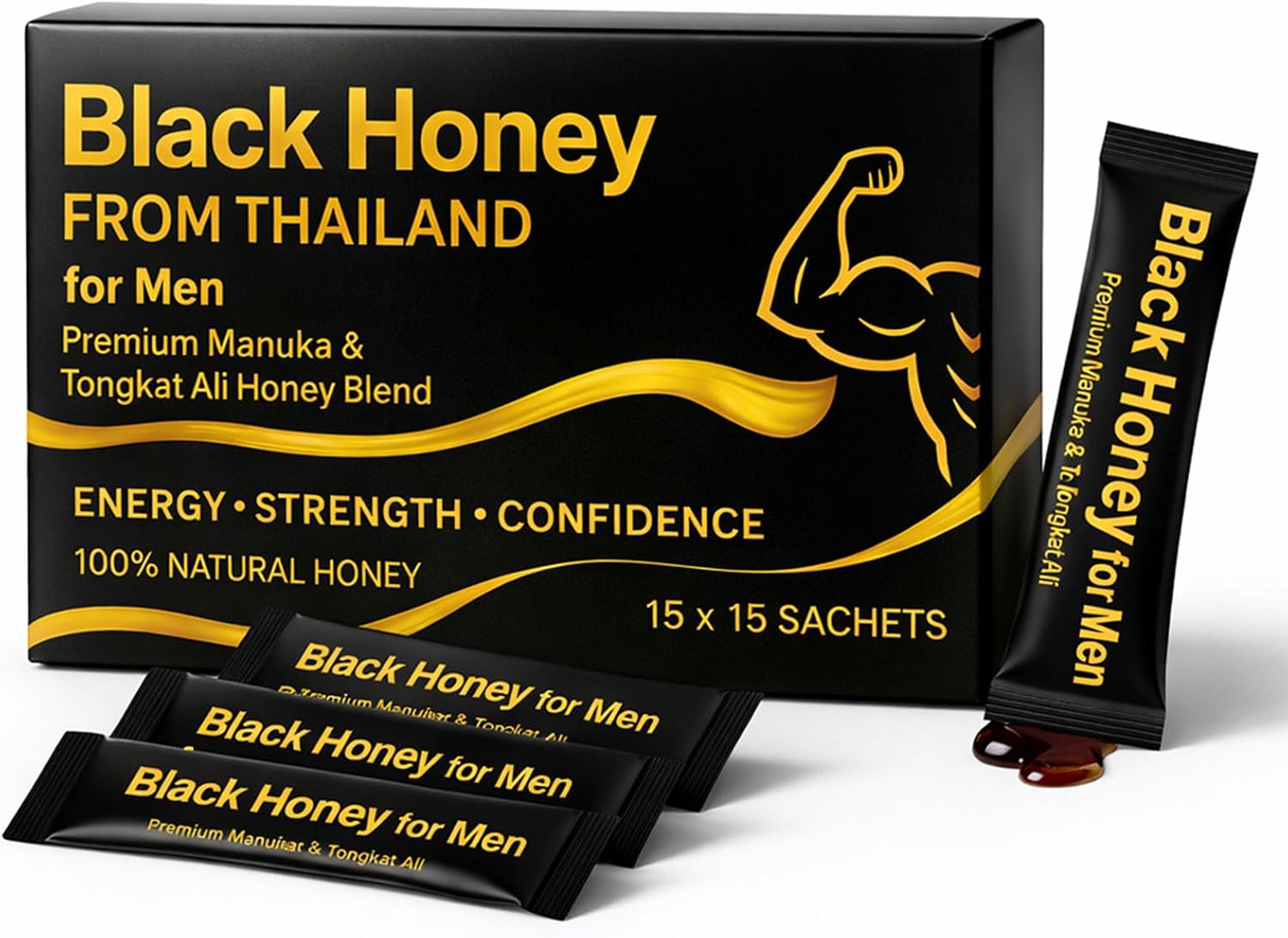 Black Honey for Men from Thai, 25 Gram x 10 Satchets of Black Thailand ...