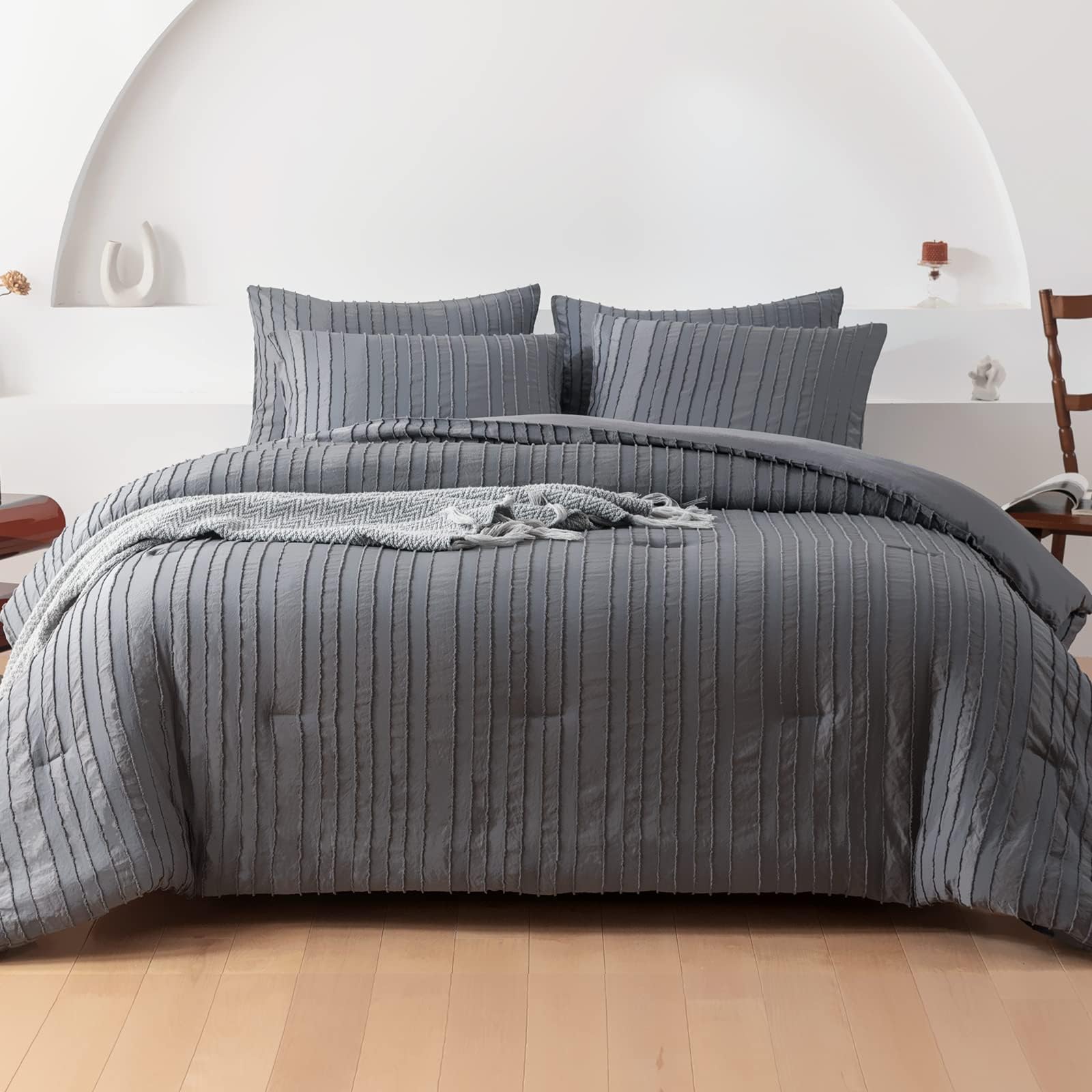 Amazon.com: Andency King Comforter Silver Grey, Boho Grey Soft Warm ...