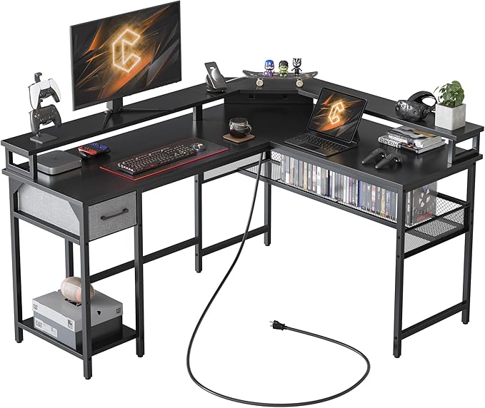 CubiCubi L Shaped Desk with Power Strip and LED, 150 * 120 cm Gaming ...