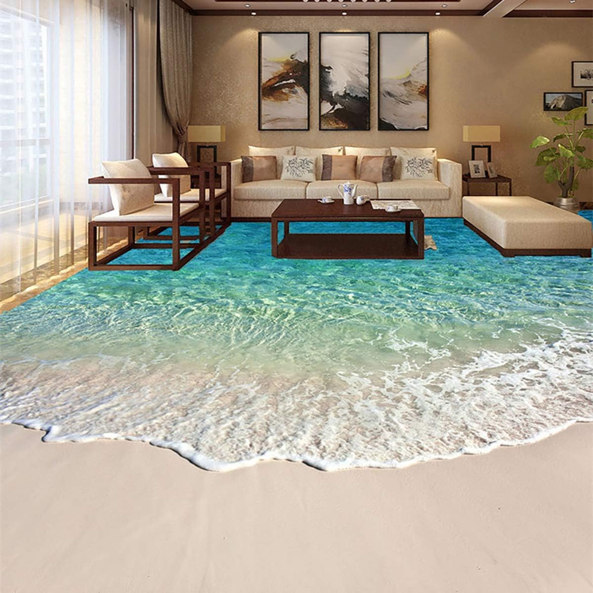 Amazon.com: ECYC 3D Water Waves Beach Ocean Waterproof Creative Floor ...