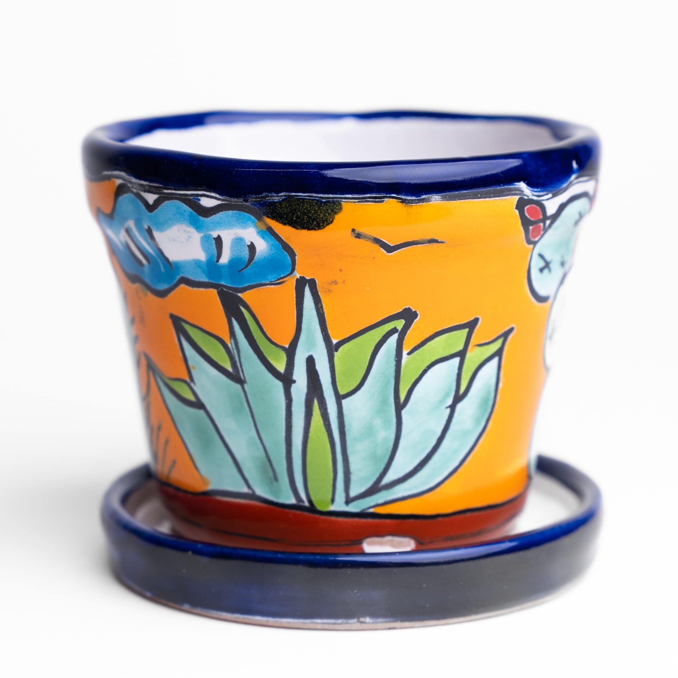MEXTEQUIL - Talavera Mexican Pottery Planters with Saucer 4" Rancherito ...