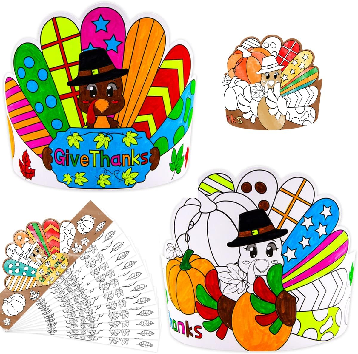 Colorea tu propio sombrero de pavo, 24 coronas de Acción de Gracias ...