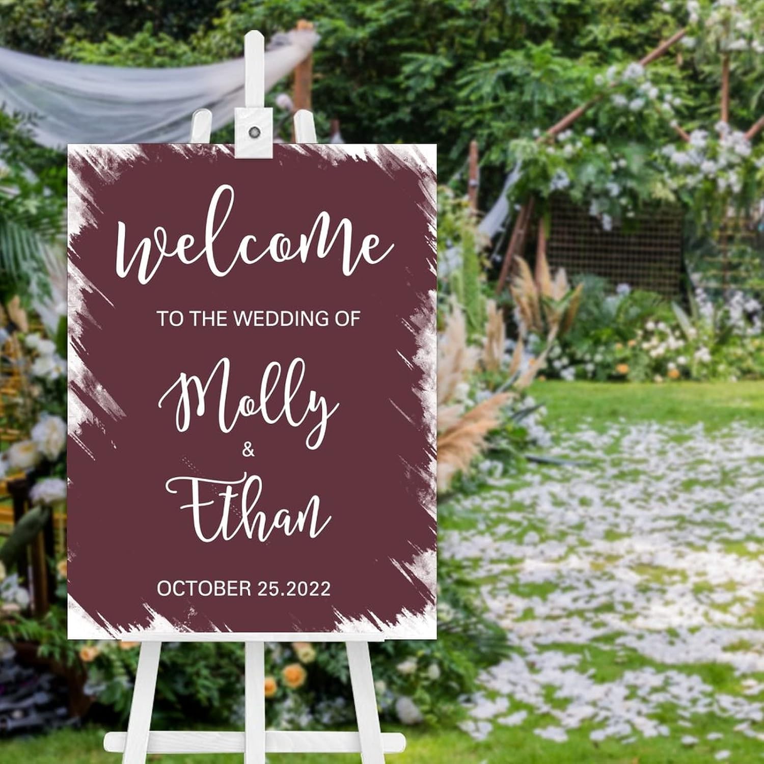 Amazon.com: Minimalist Coral Red Green Wedding Welcome Sign, White ...