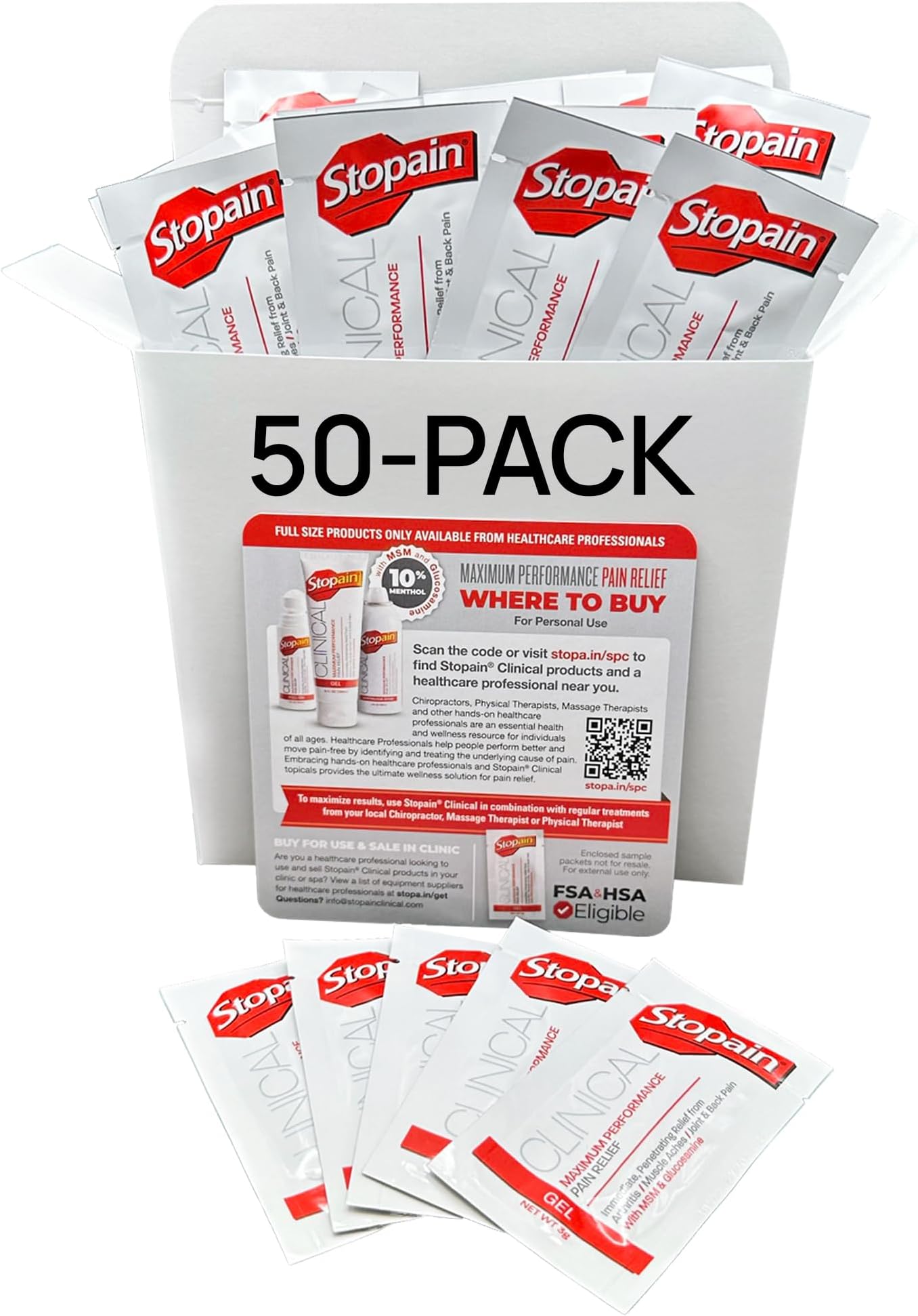 Amazon.com: Stopain Pain Relief Clinical Gel Packets, 50 Pack, USA Made ...