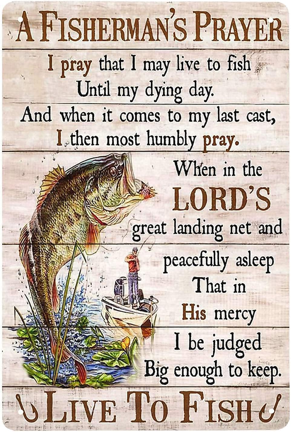 Amazon.com: Fishing Decor A Fishermans Prayer Live to Fish Vintage ...