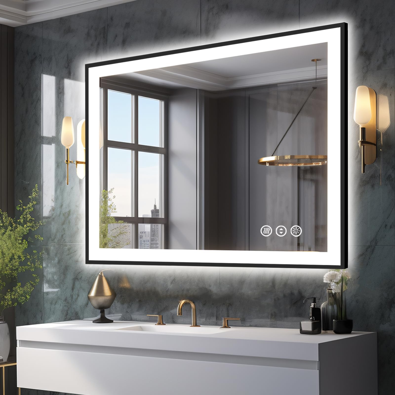 Amazon.com: EchosLife 40x36 LED Bathroom Vanity Mirrors - Black ...