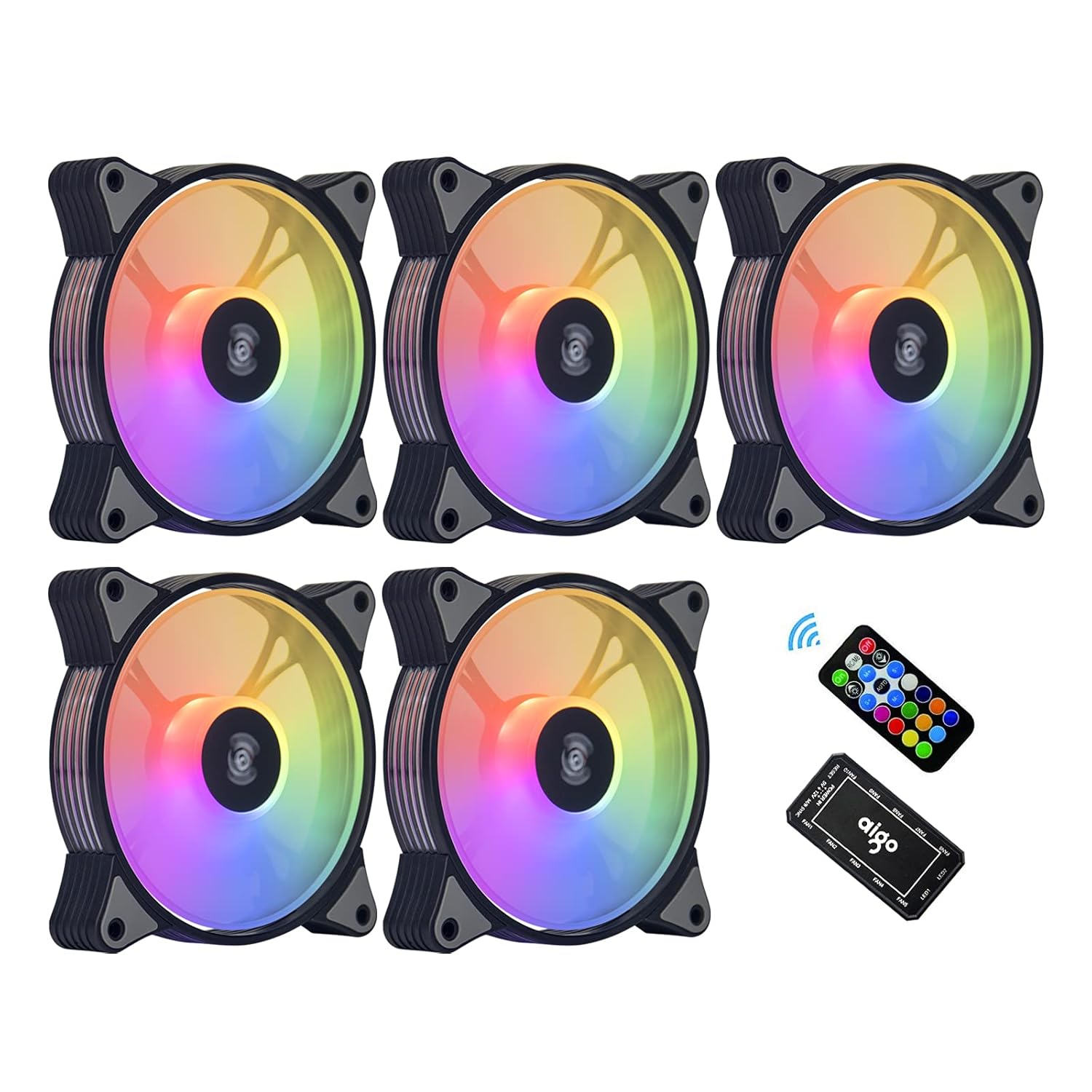 aigo AR12 5-Pack 120mm RGB Case Fan ARGB Addressable Motherboard SYNC ...