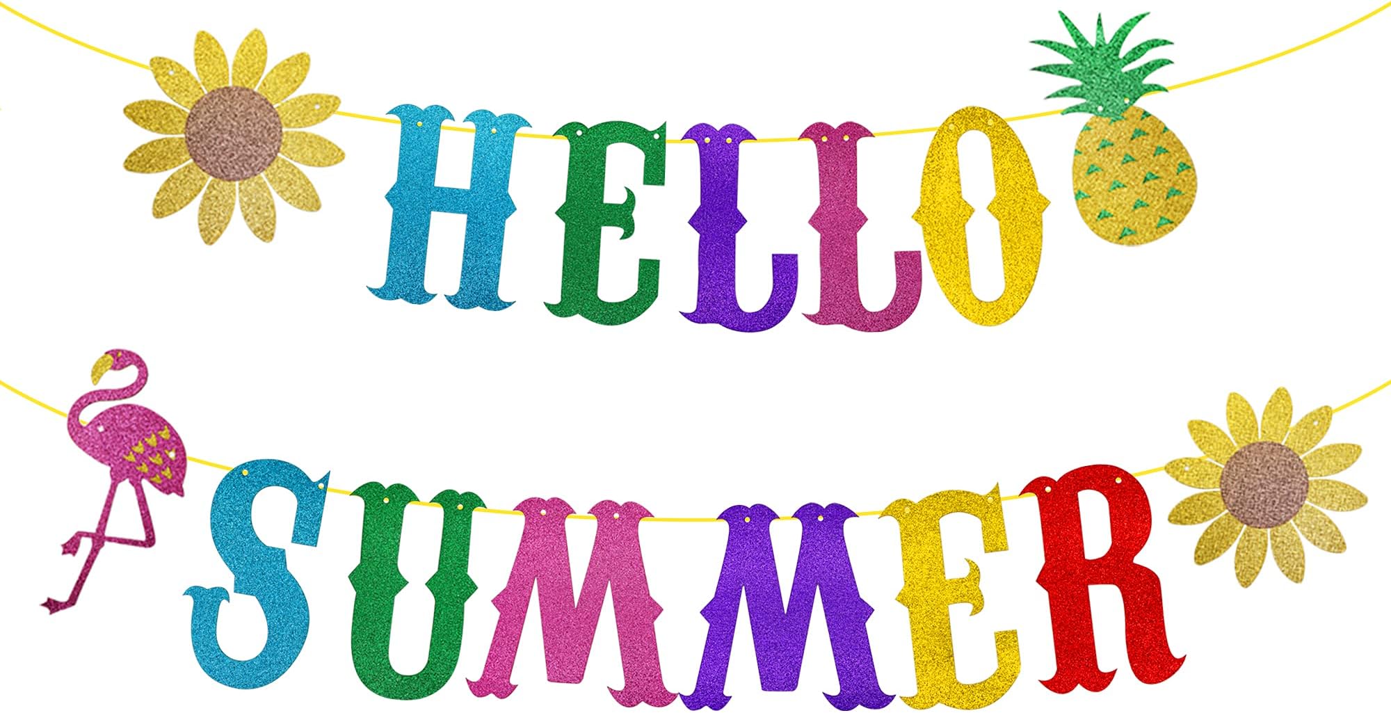 Amazon.com: JKQ Hello Summer Banner and Colorful Flip Flop Banner ...