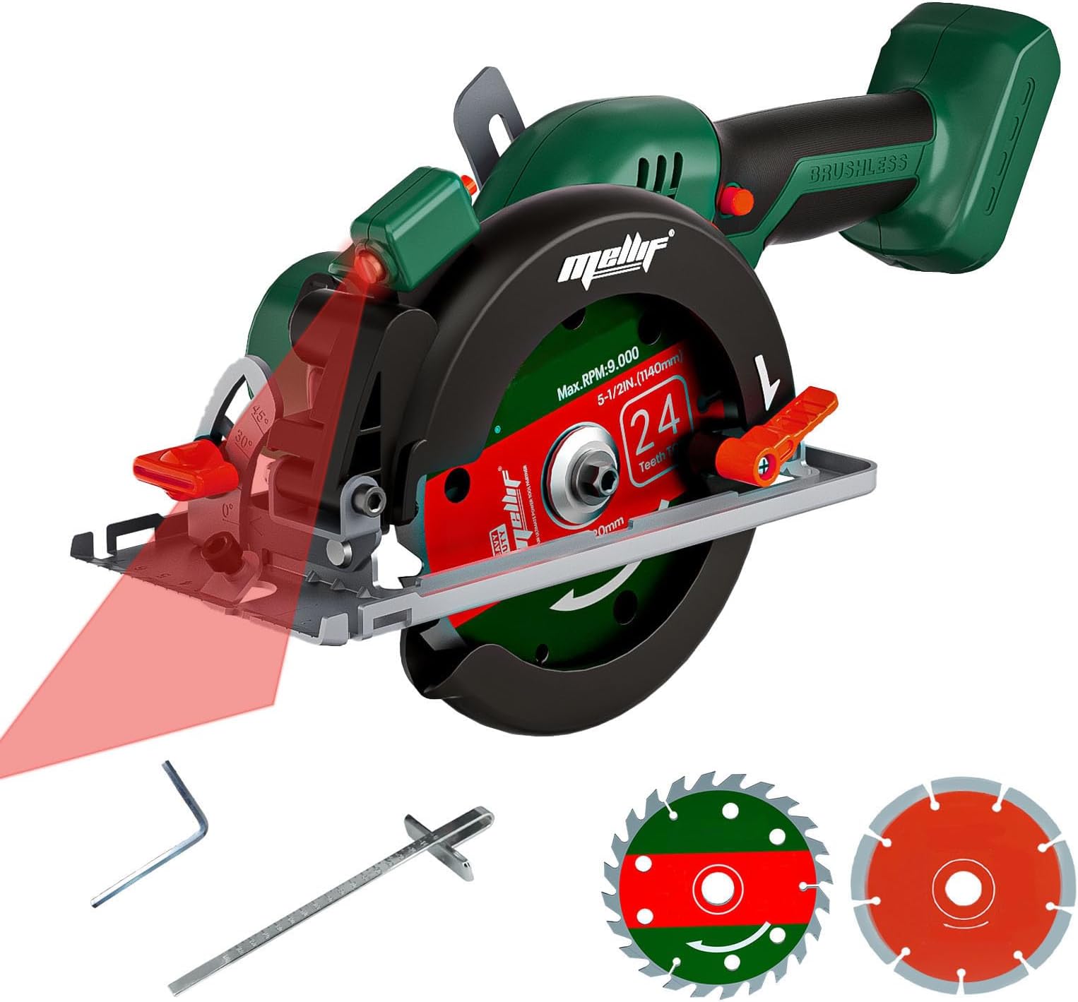 Mellif Cordless Circular Saw,6900Rpm Brushless Circular Saw with Laser ...