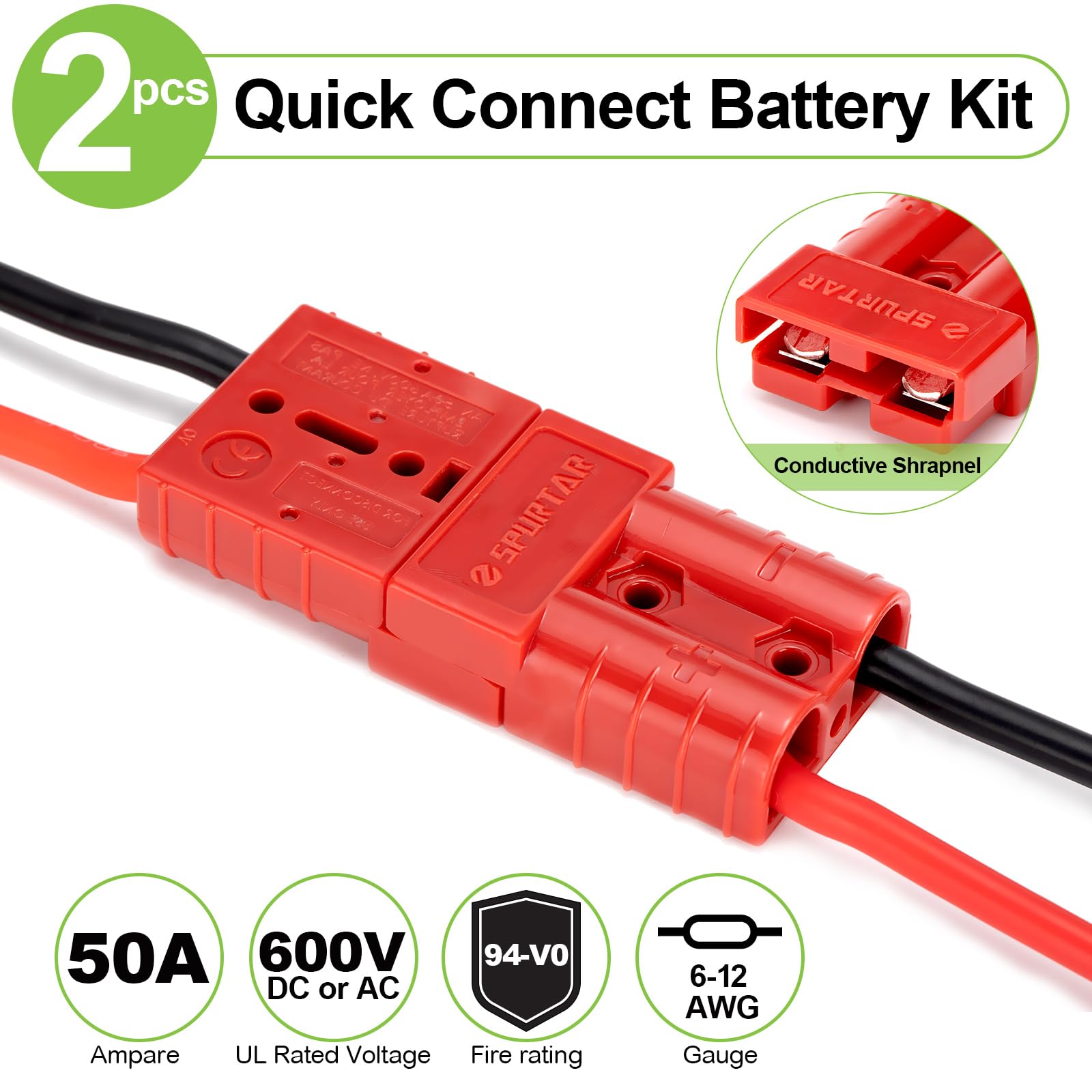 Snapklik.com : 50A Battery Quick Connect/Disconnect, 2Pcs 6 AWG Wire 12 ...