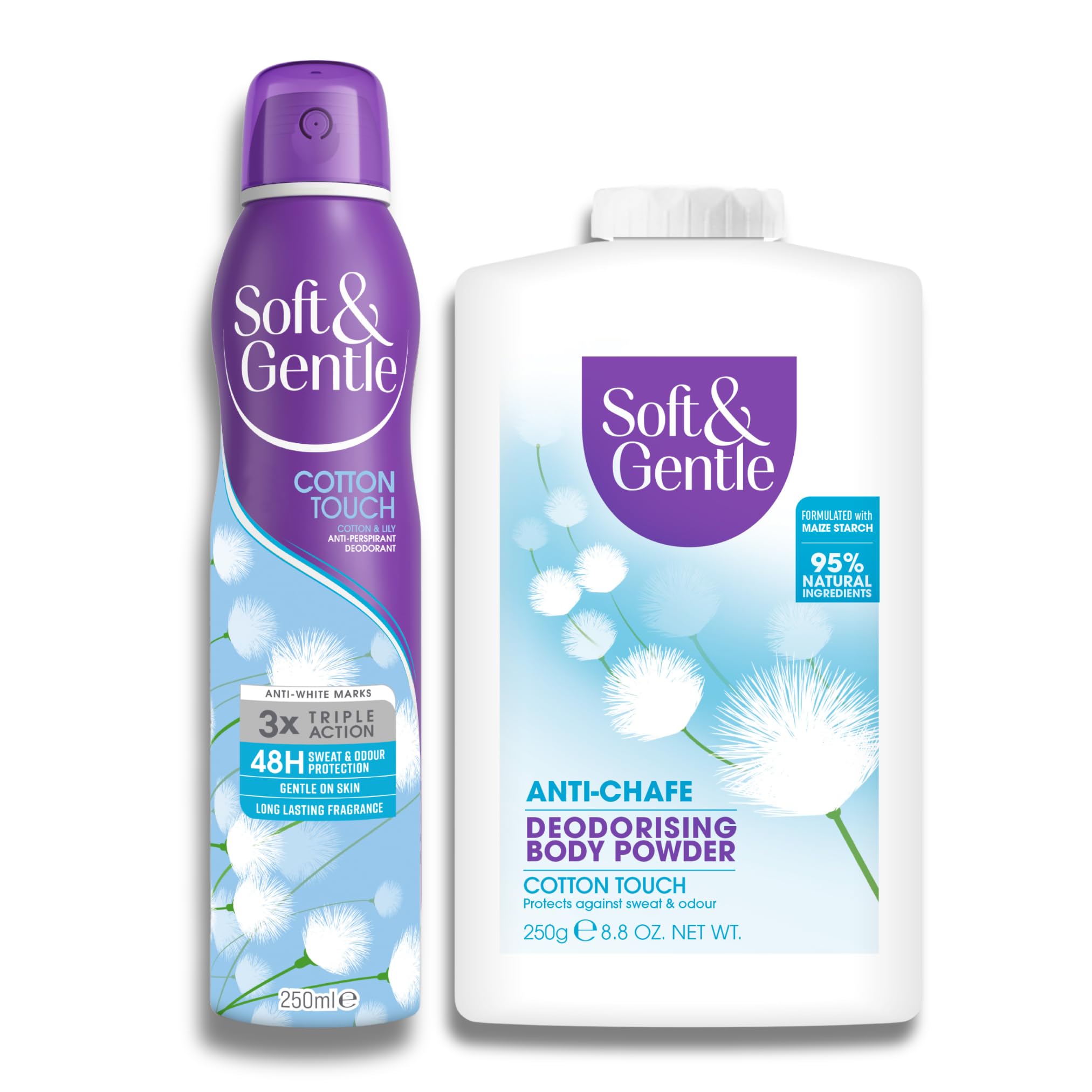 SOFT & GENTLE Fresh Cotton Talc Free Cotton Body Powder 250g + Cotton ...