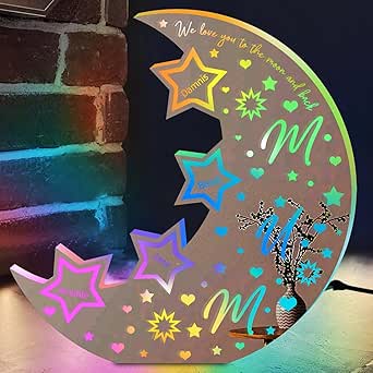 Personalized LED Mirror Moon Lamp Custom Lights Up Mirror Moon and Star ...