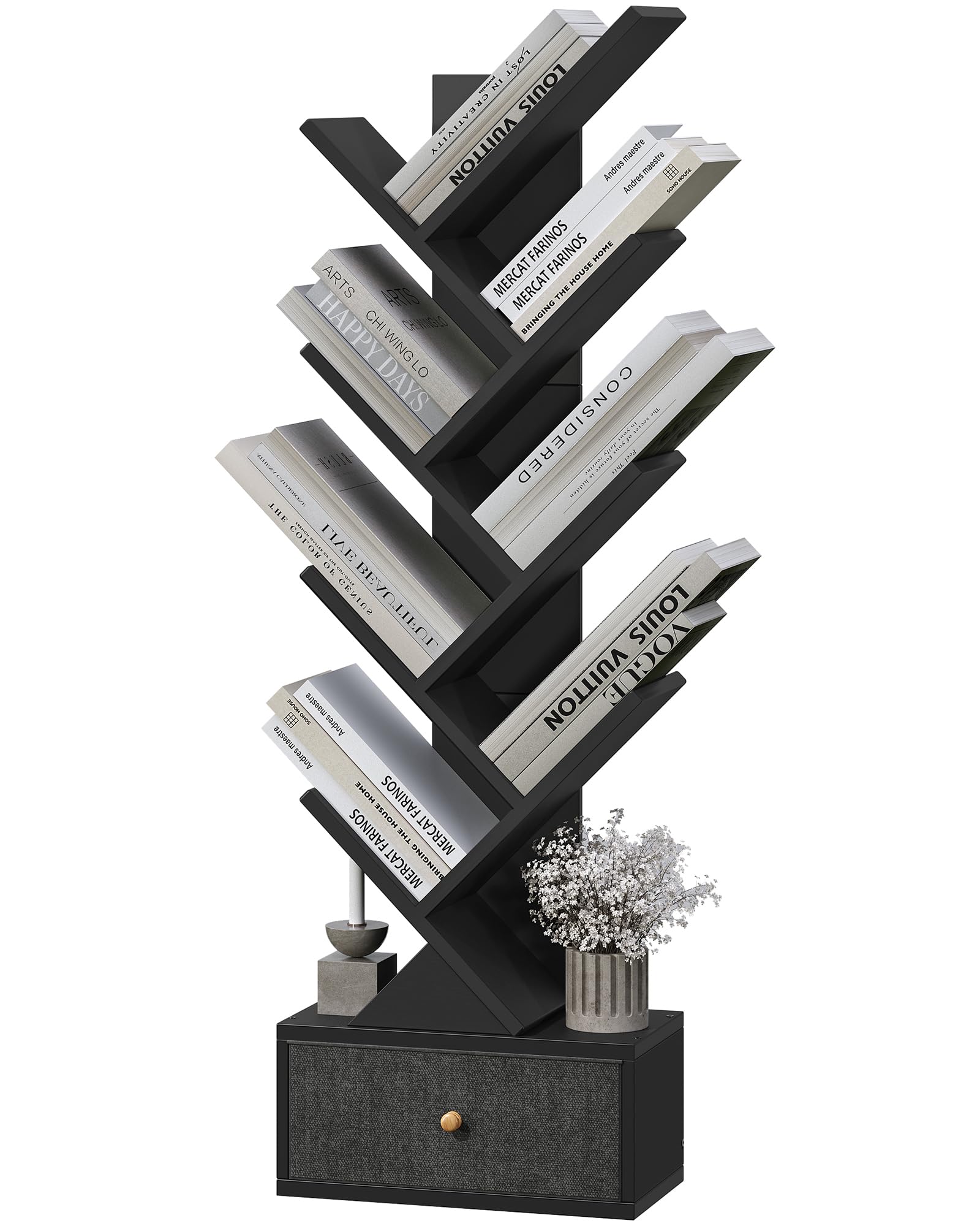 Amazon.com: Yzosvki 9 Tier Tree Book Shelf with Drawer, Floor Standing ...