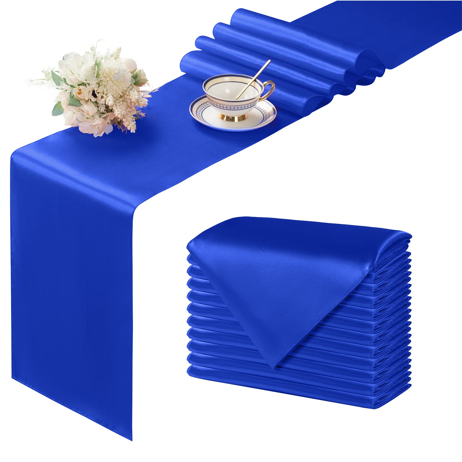Amazon.com: Manyshofu 12Pcs Satin Royal Blue Table Runner - 12 x 108 ...