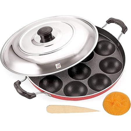 Buy PANCA 12 Cavity Appam Maker Non Stick with lid,Aluminum Pan, Appe ...