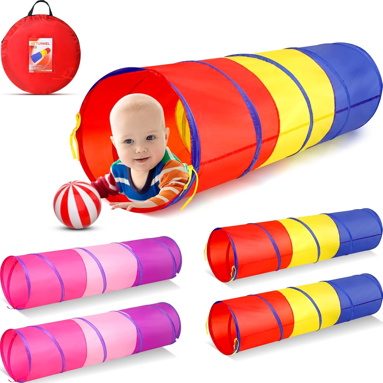 Amazon.com: 4 Pieces 6 Feet Kids Crawl Through Play Tunnel Baby Tunnel ...