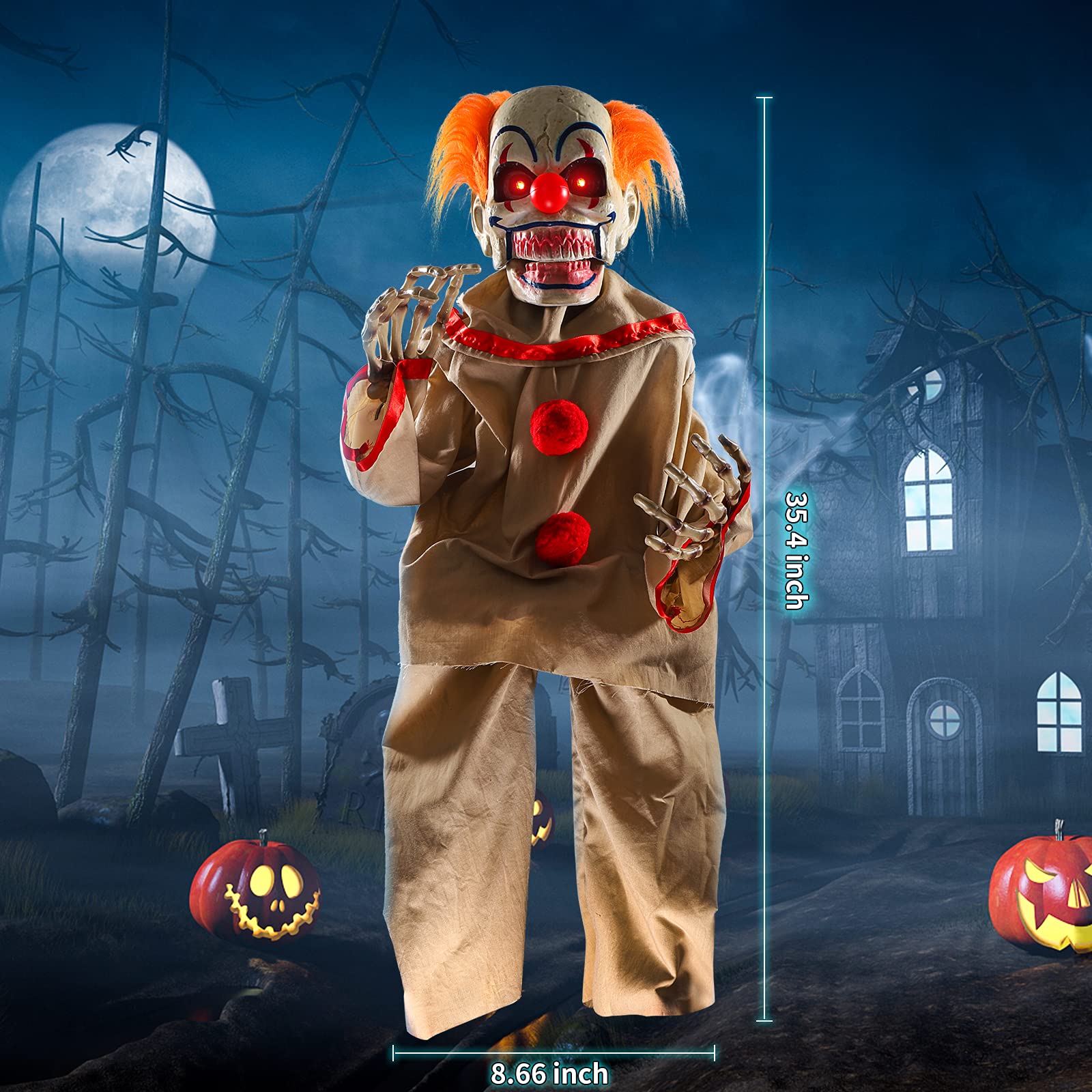 Scary Clown Halloween Decoration Sound Activated Animatronic Creepy ...