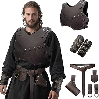 Amazon.com: HiiFeuer Medieval Faux Leather Armor Bundle: Viking ...