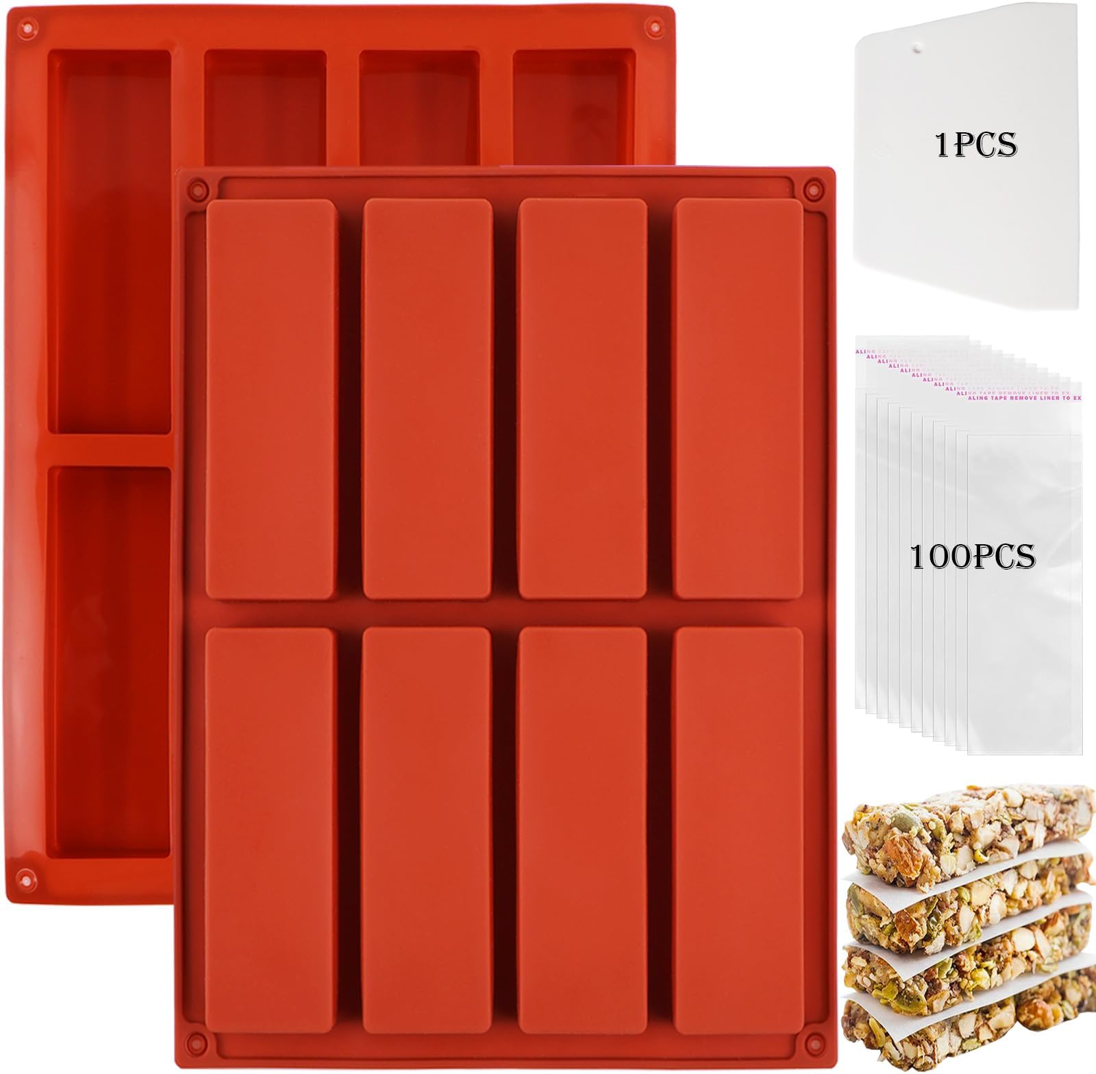 Amazon.com: Granola Bar Mold,Thick Deep Chocolate Bar Mold Silicone ...