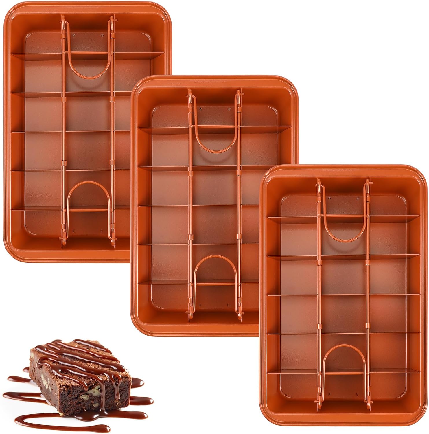 Amazon.com: Mifoci 3 Pcs Brownie Pan with Dividers Nonstick Baking Pan ...