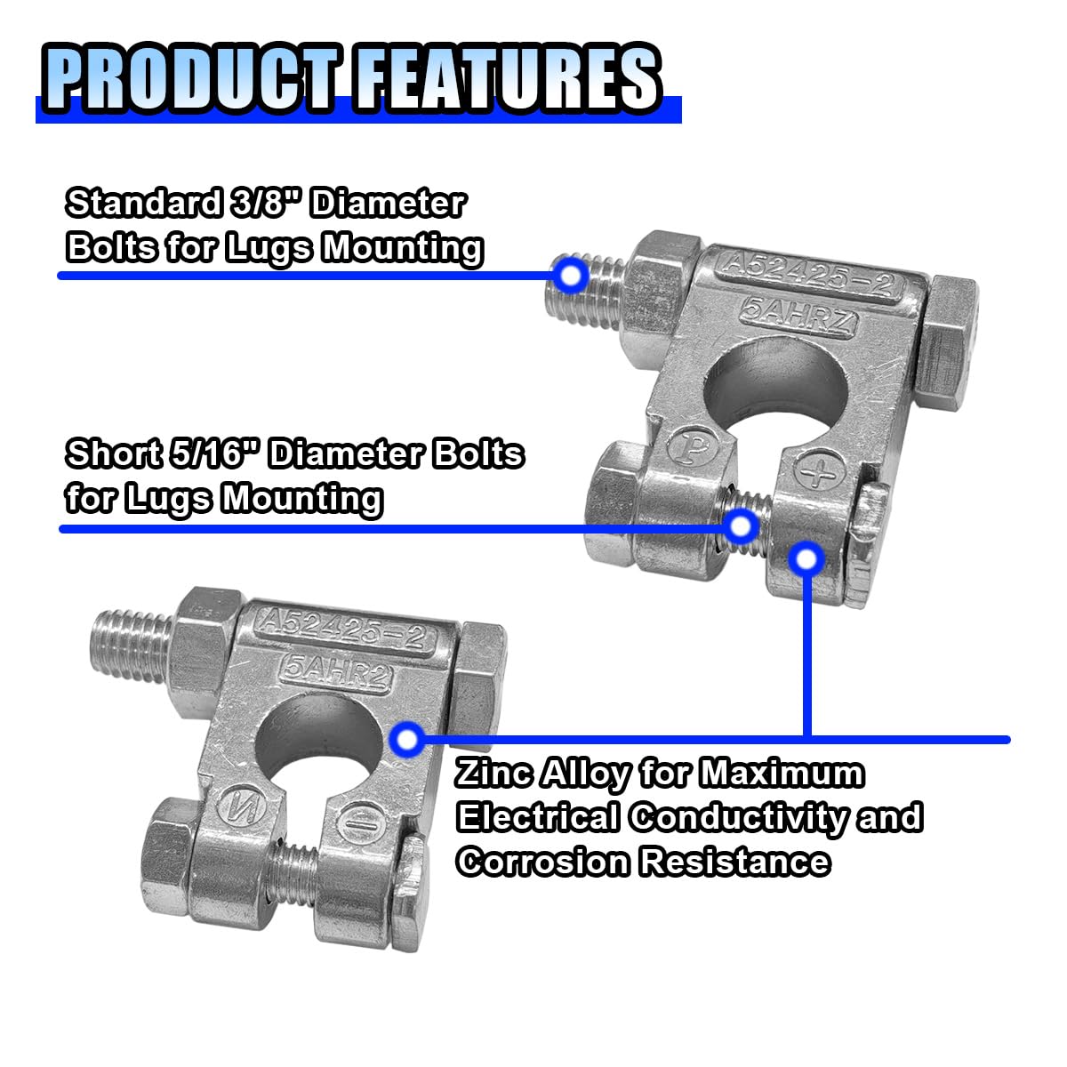Snapklik.com : Car Battery Terminals, 2 Pairs Top Post Battery Cable ...