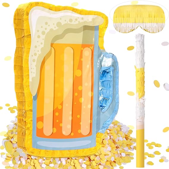 Amazon.com: Sratte Beer Piñata with Stick and Blindfold Confetti Cheers ...