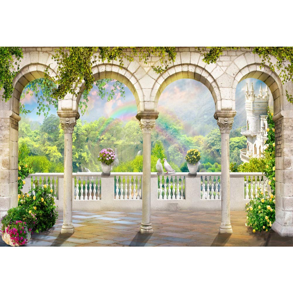 Buy Haoyiyi 10x6.5ft Wedding Backdrop Arch Castle White Pillar Marble ...